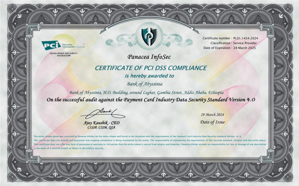 The First Bank in Ethiopia to acquire PCI DSS v4.0 – Level 1 - Bank of ...